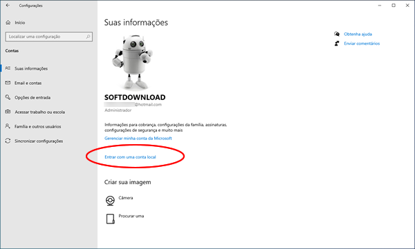 Como trocar de conta Microsoft para conta local no Windows 10
